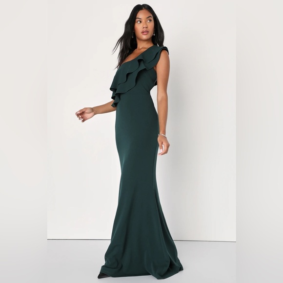 Lulus | Dresses | Lulus Grand Beauty Emerald Ruffled Oneshoulder ...